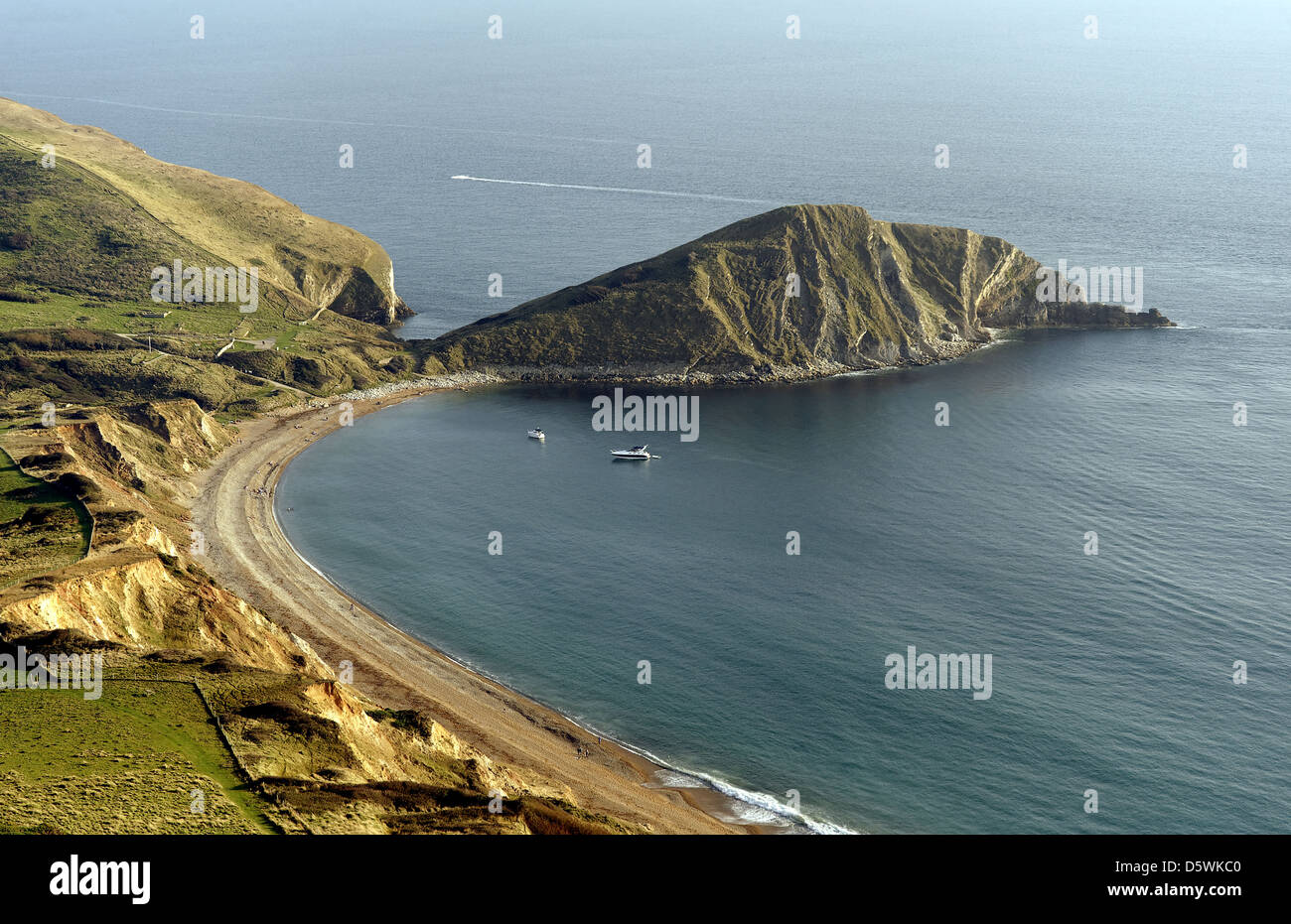 View of Worbarrow Bay from cliff path near Tyneham, Dorset Stock Photo ...