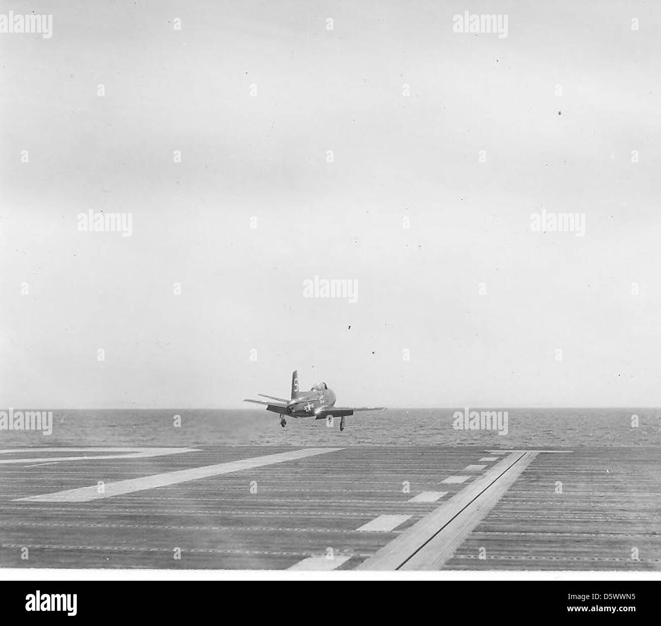 An FJ-1 North American 'Fury' of VF-5A is launching from the USS Boxer ...