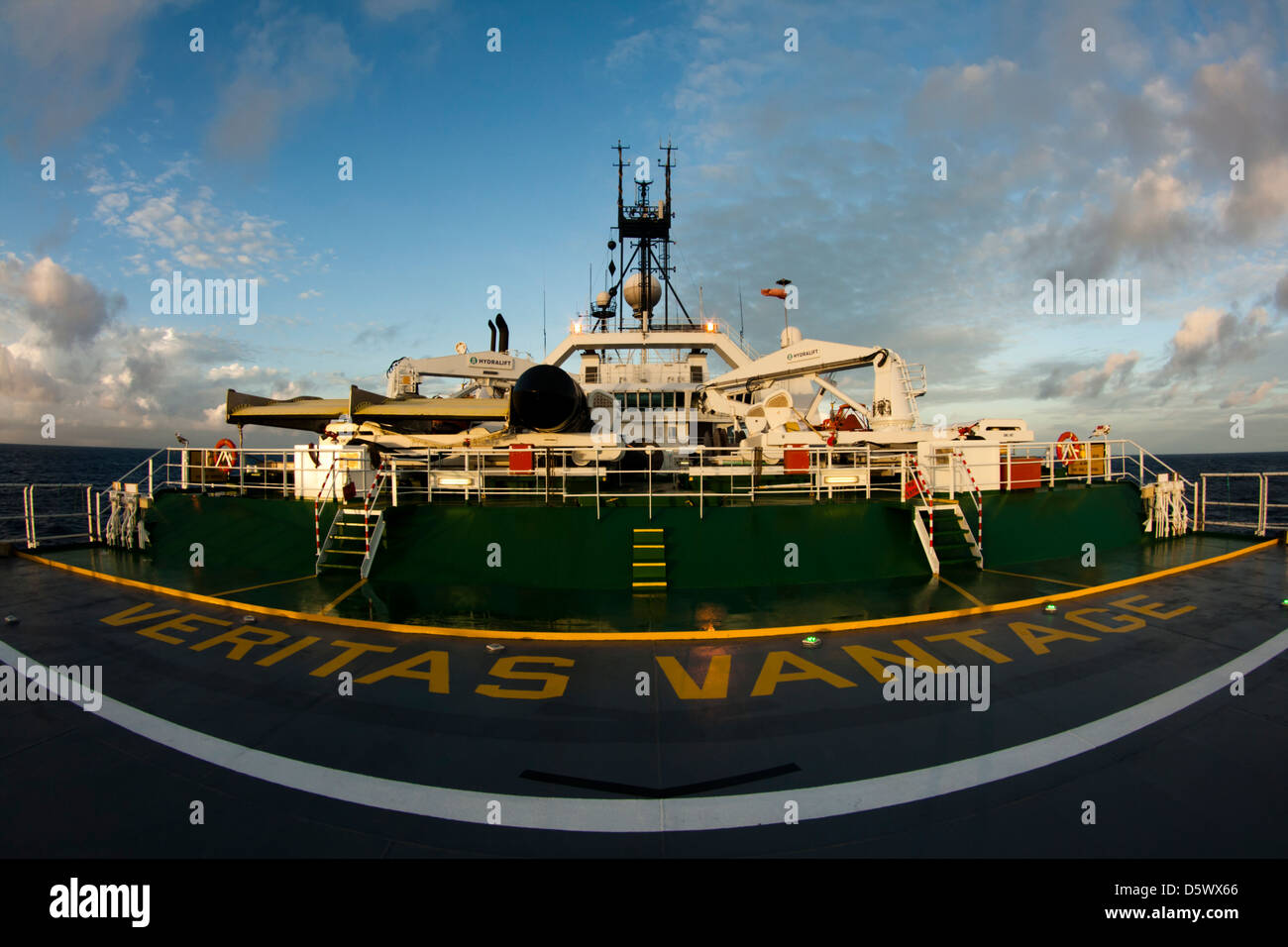 Helicopter landing deck of the seismic vessel Veritas Vantage Stock ...