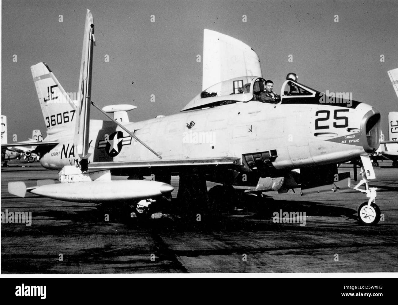 The North American FJ-3 Fury, a carrier-based fighter jet, is stationed ...