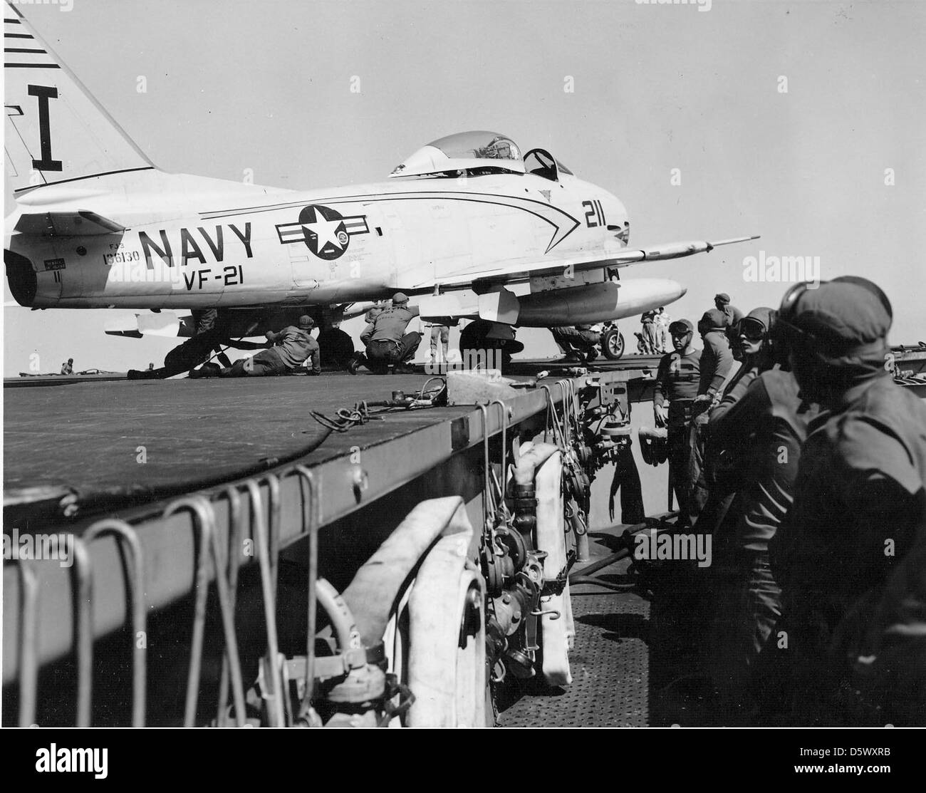 The North American FJ-3 Fury, assigned to Fighter Squadron VF-21 of ...
