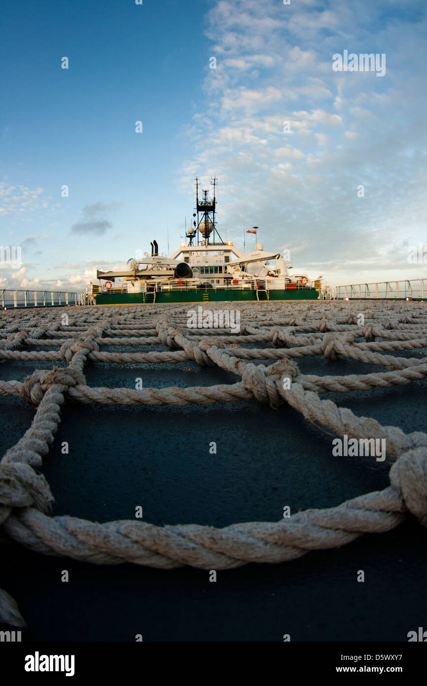 Helicopter landing deck of the seismic vessel Veritas Vantage Stock ...