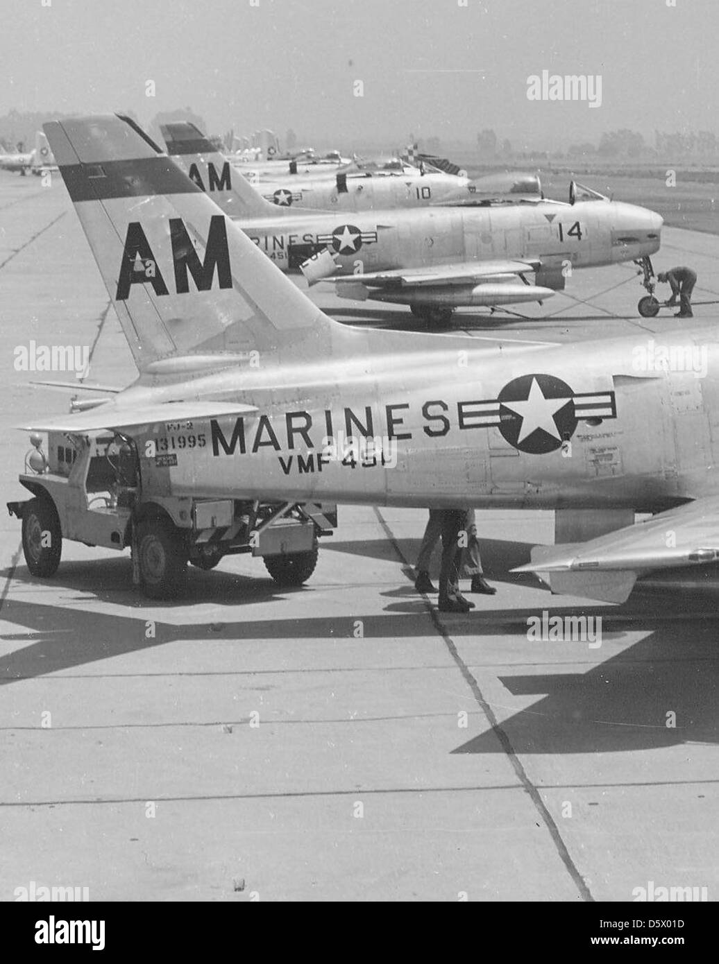 The North American FJ-2 Fury, assigned to the U.S. Marine Corps VMF-451 ...