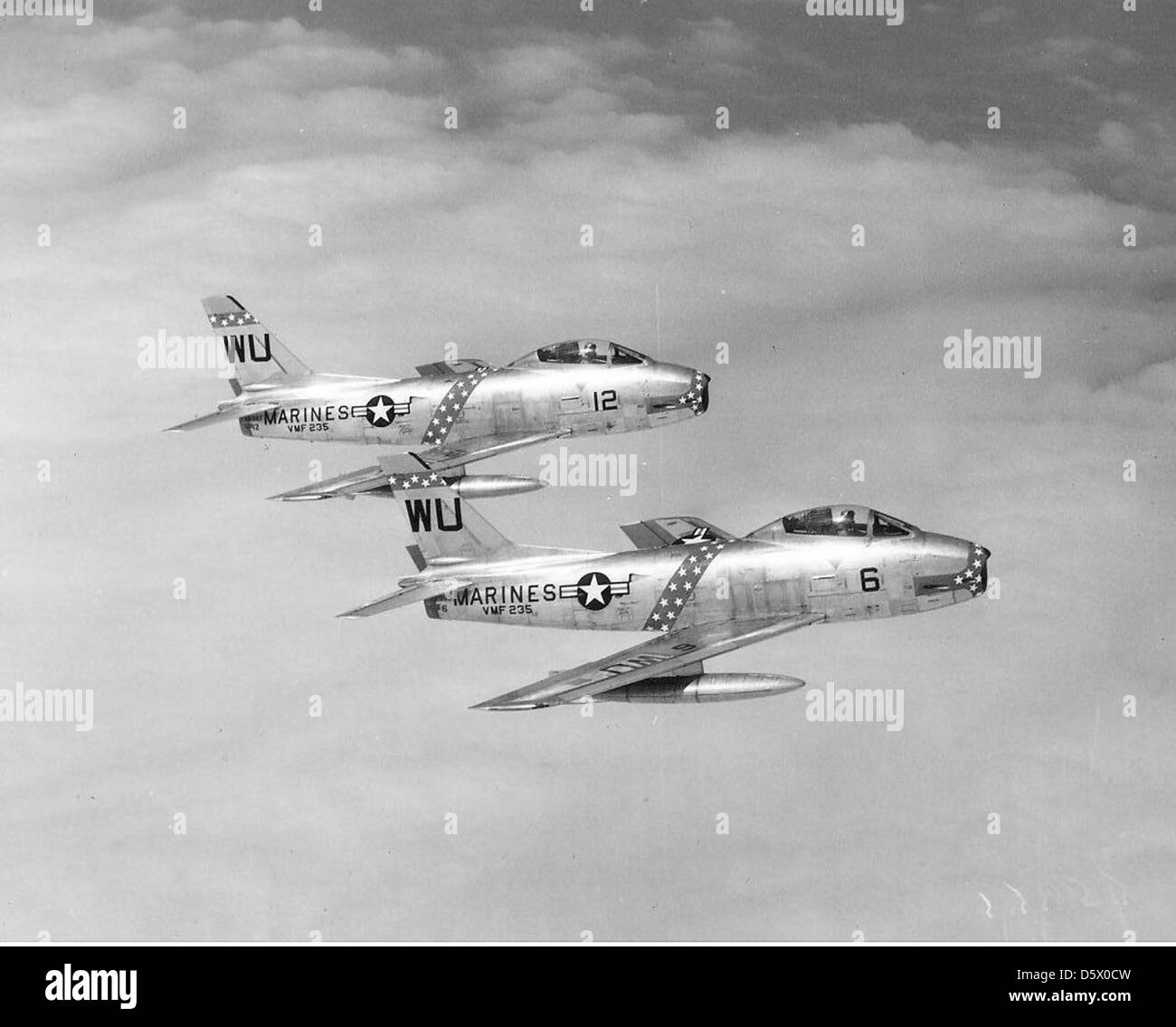The North American FJ-2 'Fury' fighter aircraft of VMF-235 are seen ...