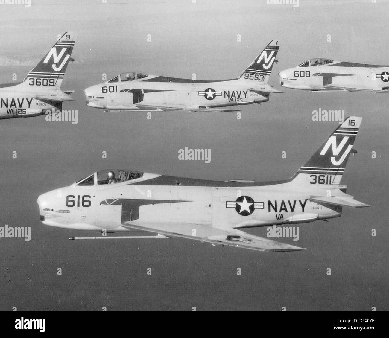 North American FJ-4B Furys of Attack Squadron VA-126 are seen flying ...