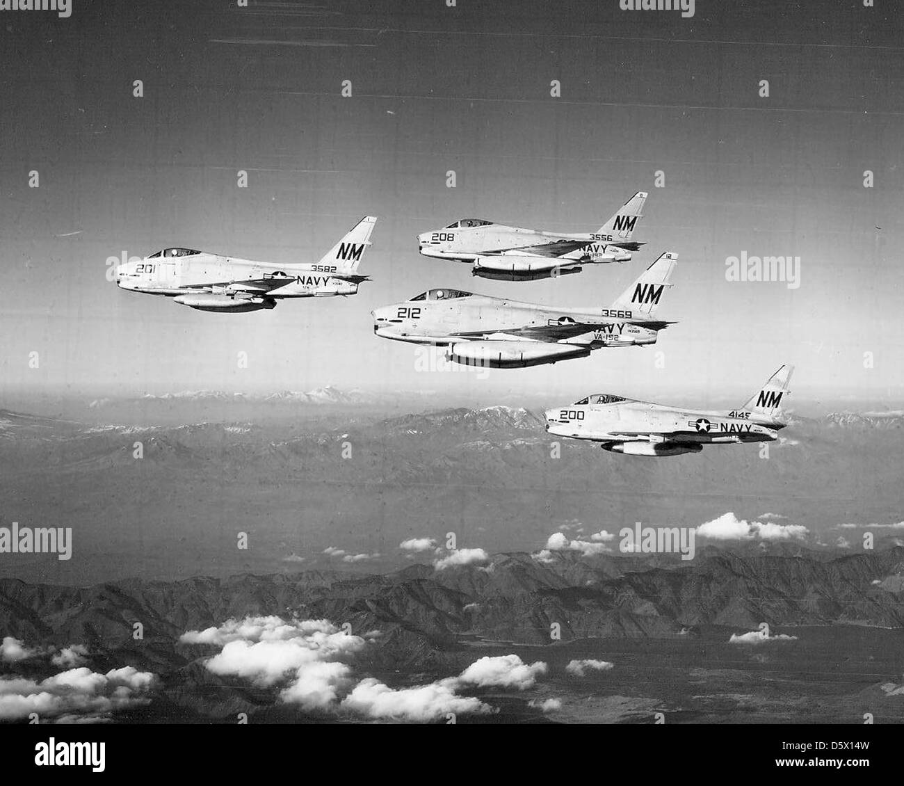 North American FJ-4B (AF-1E) "Furys" of VA-192 over Mt. Fuji, Japan ...