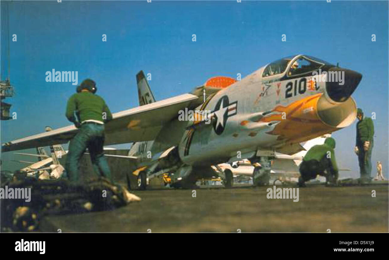 The Vought F8U-2 Crusader from FS 84 is ready for launch from the USS ...