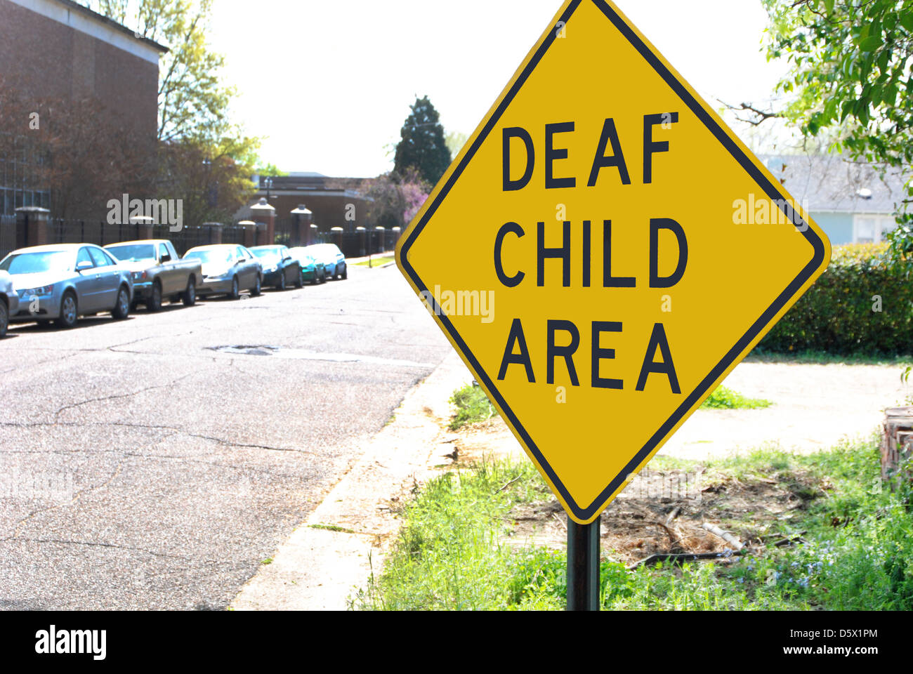 Traffic sign reading "Deaf Child Stock Photo - Alamy