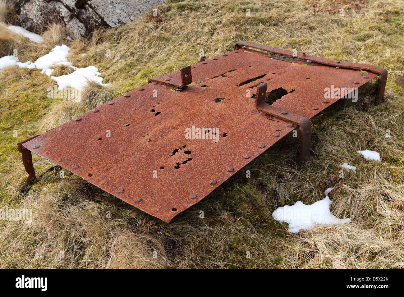 The remains of an abandoned cart at the head of a slate mine in ...