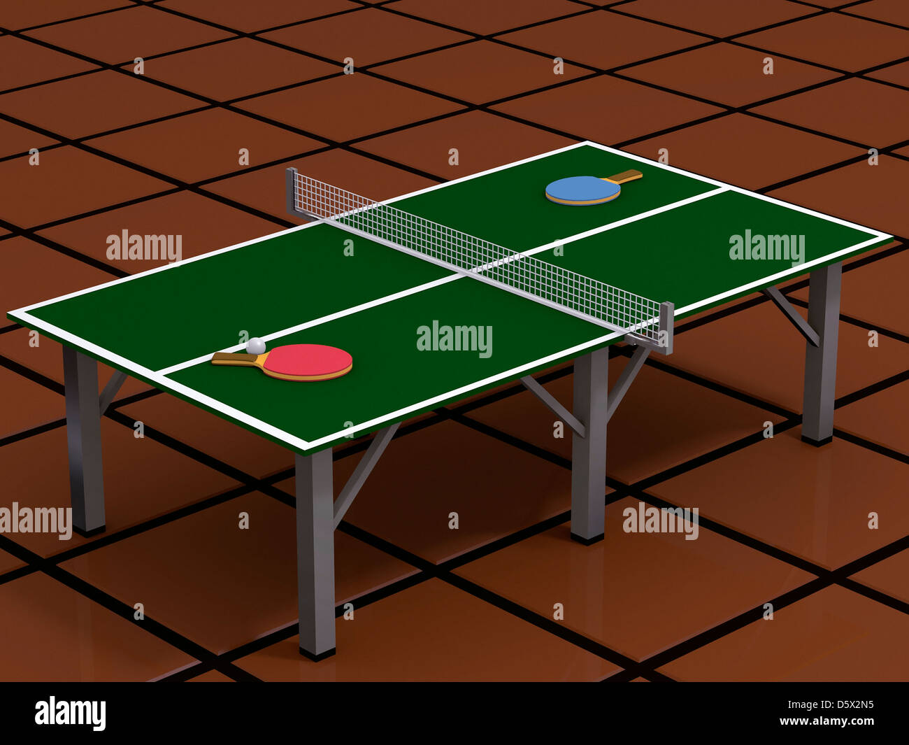 Illustration of ping pong table 3d, rackets and ball Stock Photo - Alamy