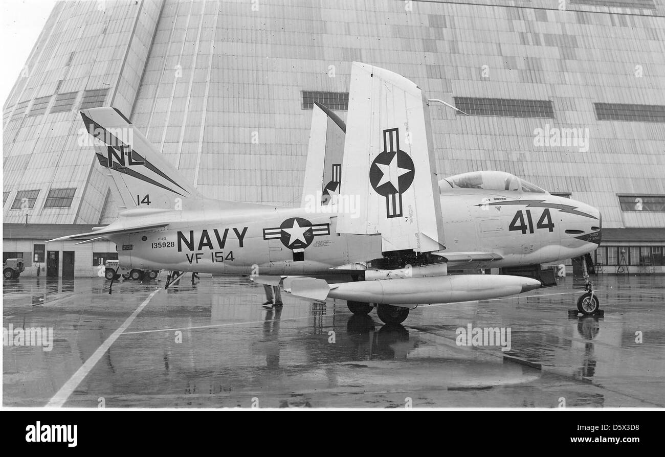 The North American FJ-3 Fury, a carrier-based fighter jet, from VF-154 ...