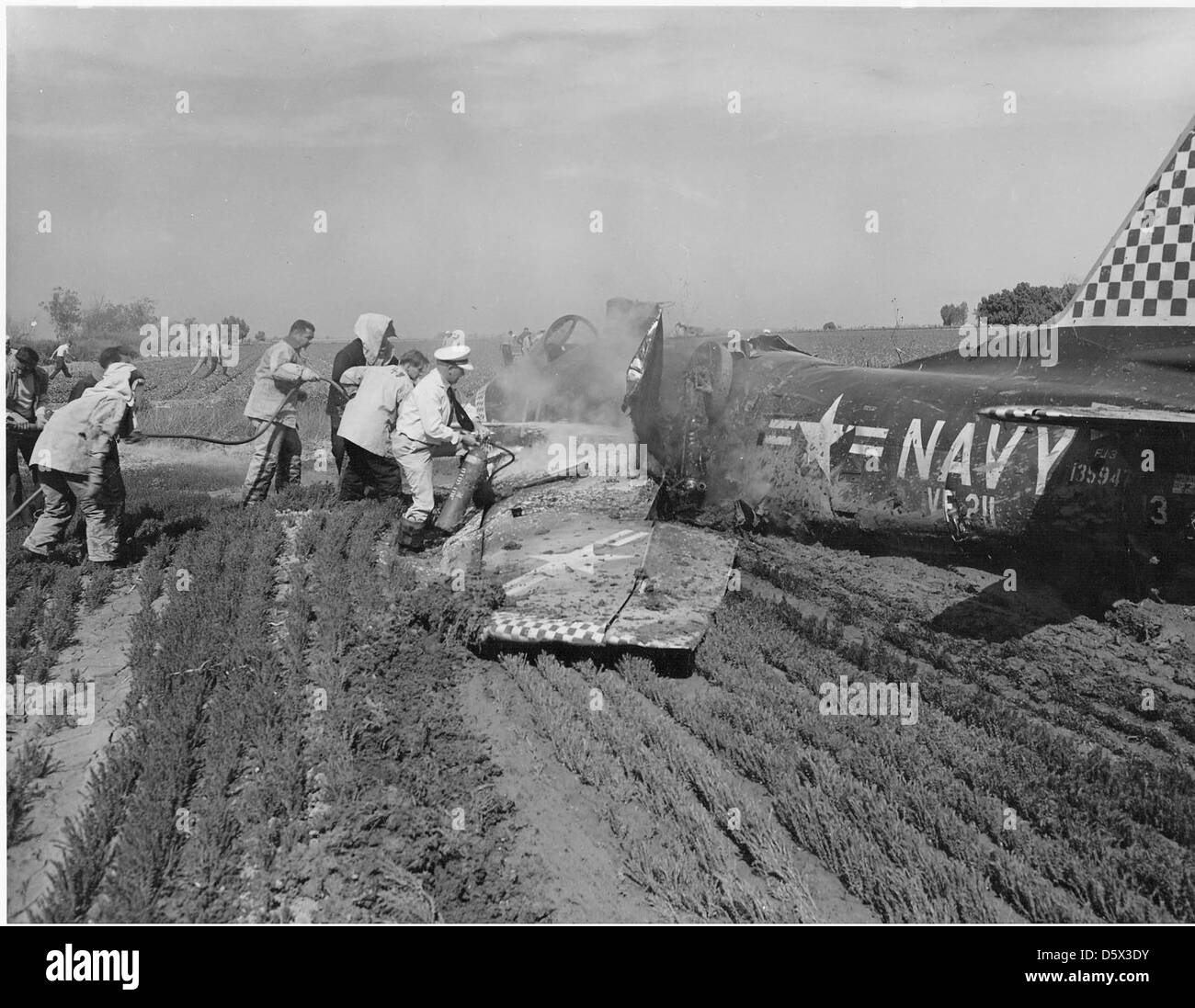 The North American FJ-3 Fury of VF-211 crashed at NAAS El Centro, CA ...