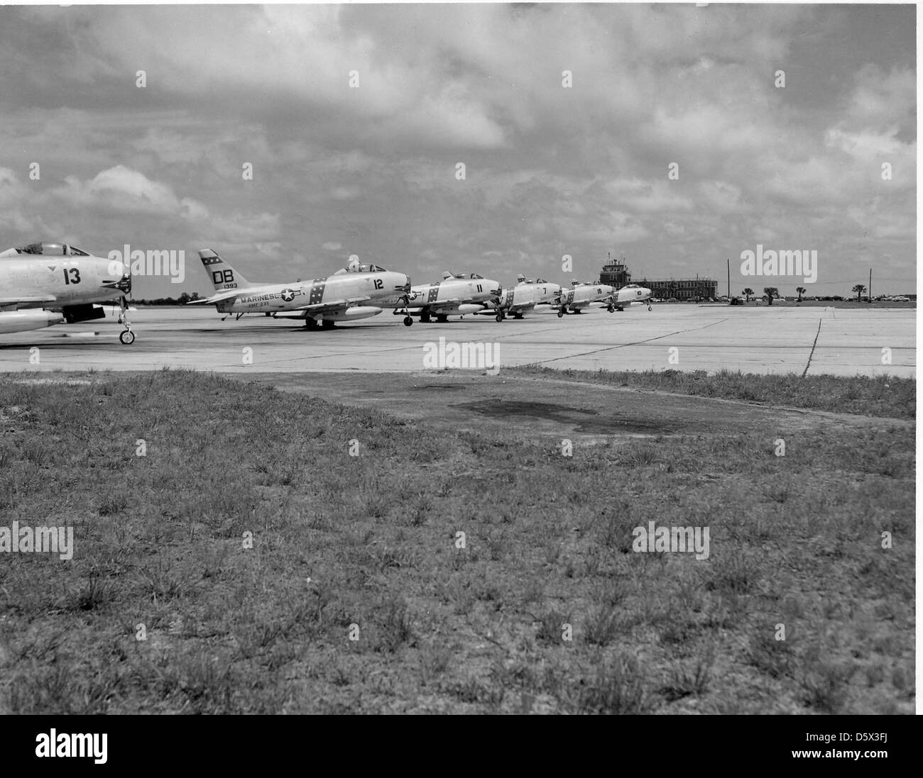 North American FJ-3 Fury aircraft of the USMC VMF-235 squadron are ...