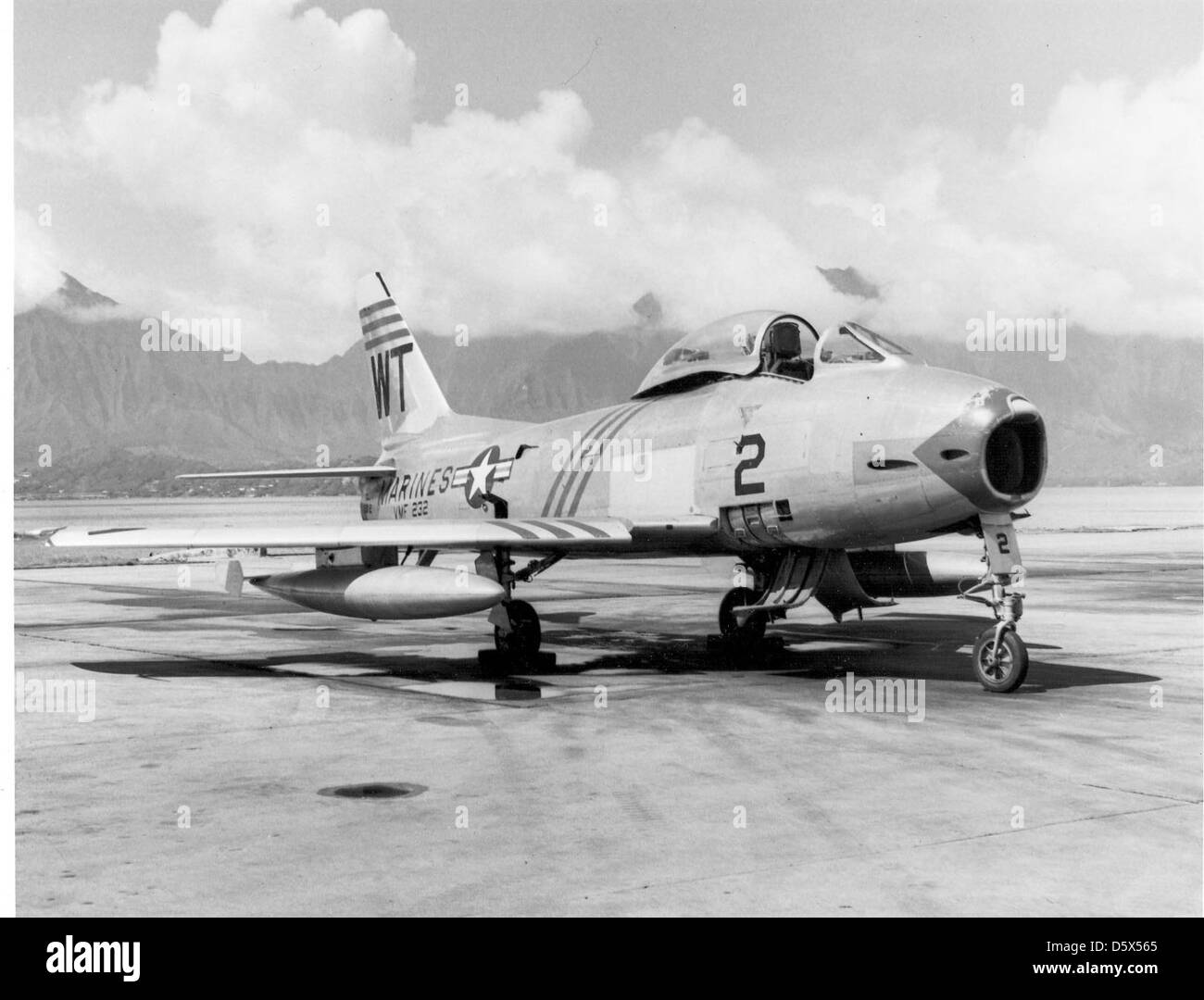 A North American FJ Fury, a carrier-based fighter jet, is pictured with ...