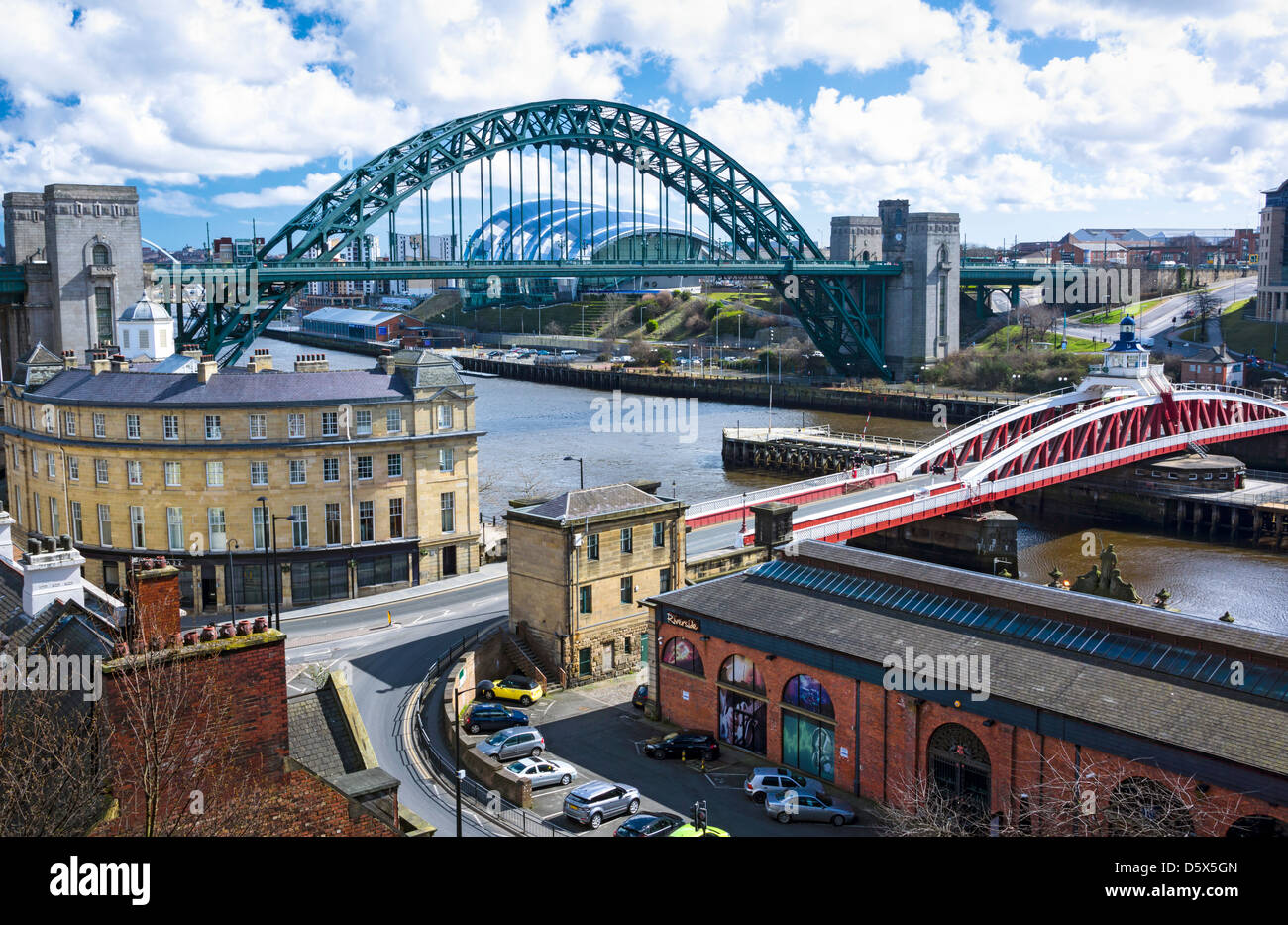 The Swing & Tyne Bridge over the River Tyne at Newcastle Stock Photo ...