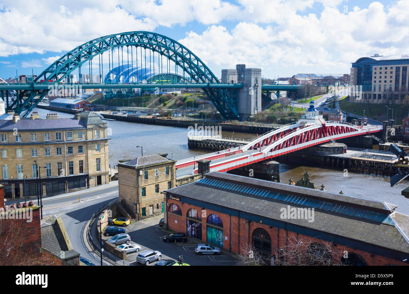 The Swing & Tyne Bridge over the River Tyne at Newcastle Stock Photo ...