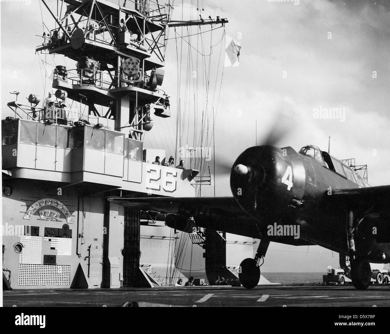 A Grumman TBM 'Avenger' is launched from the USS Monterey (CVL-26 ...