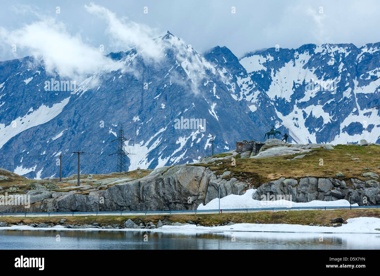 Spring alps mountain lake Lago della Piazza and Alexander Suworow ...