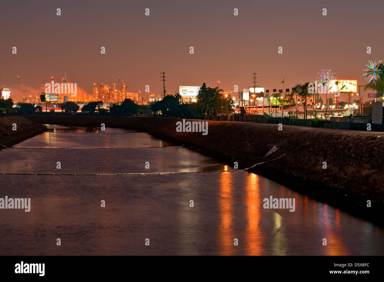 Oil refinery in Carson next to the Dominguez Channel, Carson ...