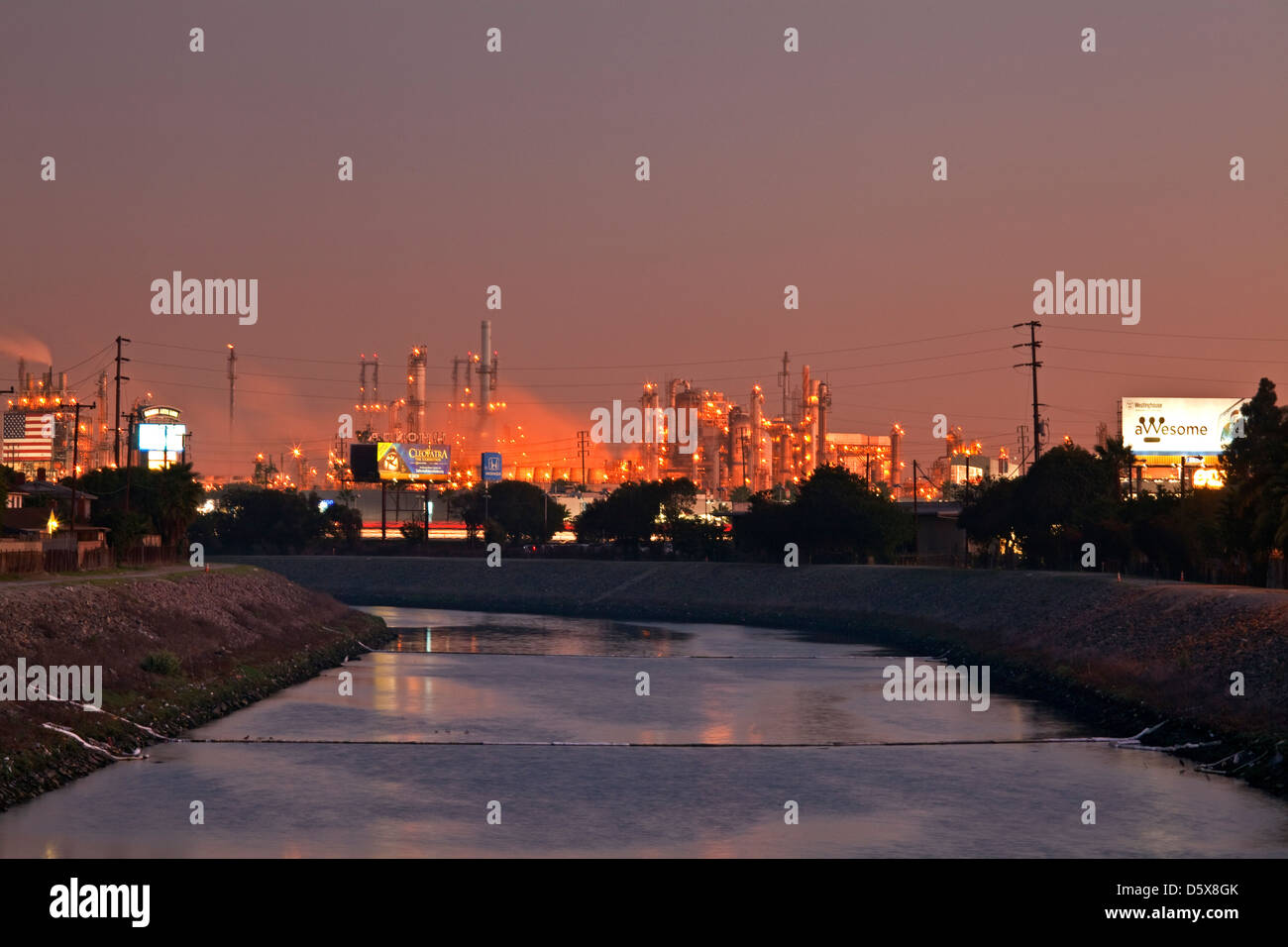 Oil refinery in Carson next to the Dominguez Channel, Carson ...