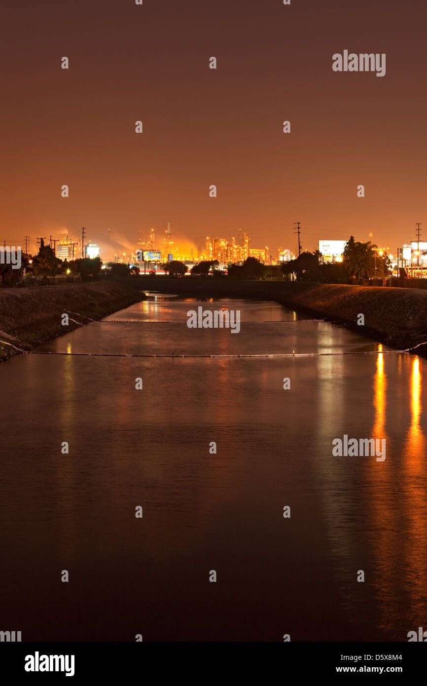 Oil refinery in Carson next to the Dominguez Channel, Carson ...