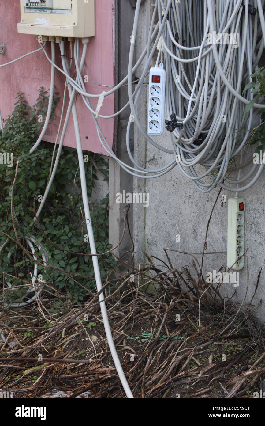 power socket and cable hanging outdoors Stock Photo - Alamy