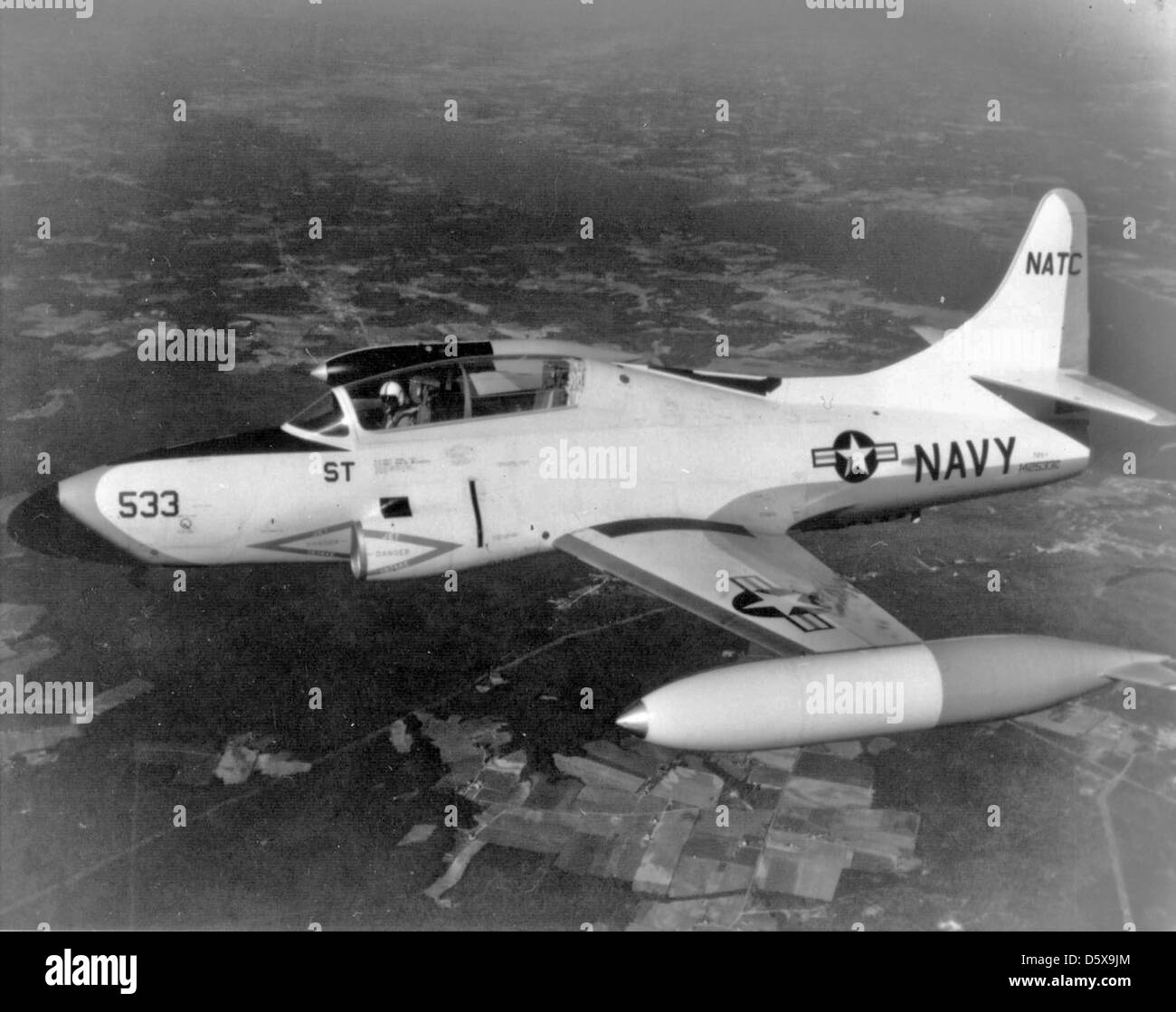 A Lockheed T2V-1 Sea Star, a carrier-capable training aircraft, is ...