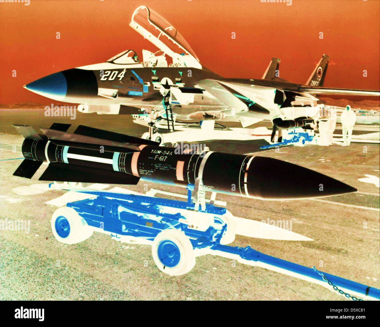 The YAIM-54A Phoenix missile, a long-range air-to-air missile, is shown ...