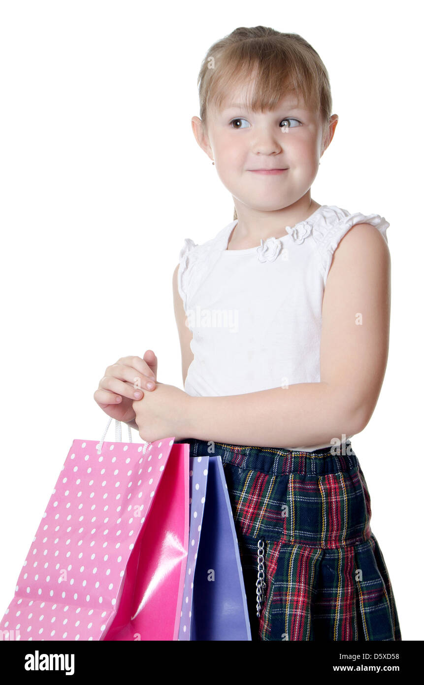 The little girl with a Two packages Stock Photo - Alamy