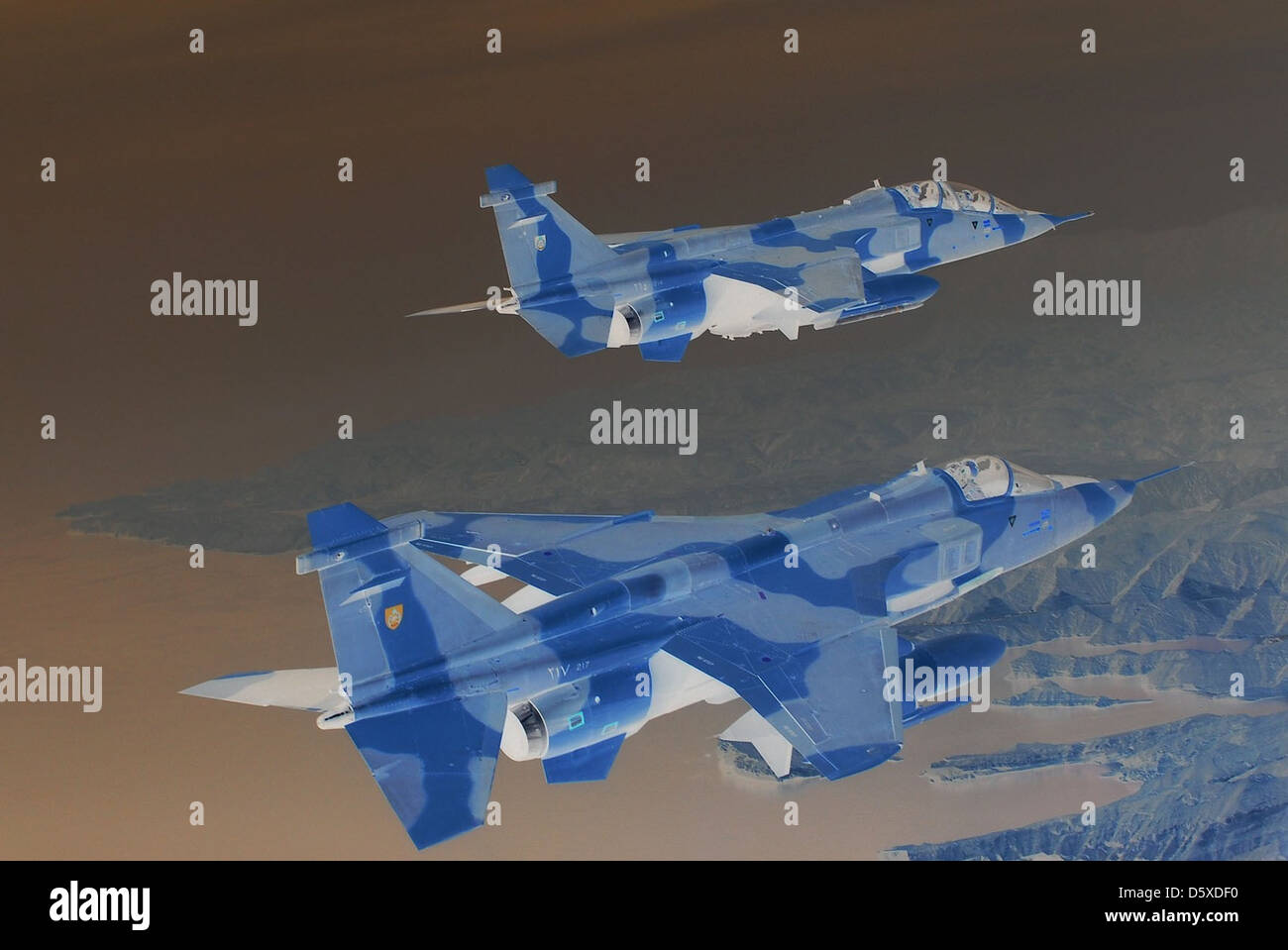 Aircraft 217 is seen flying in company with a Jaguar OB 214 over the ...