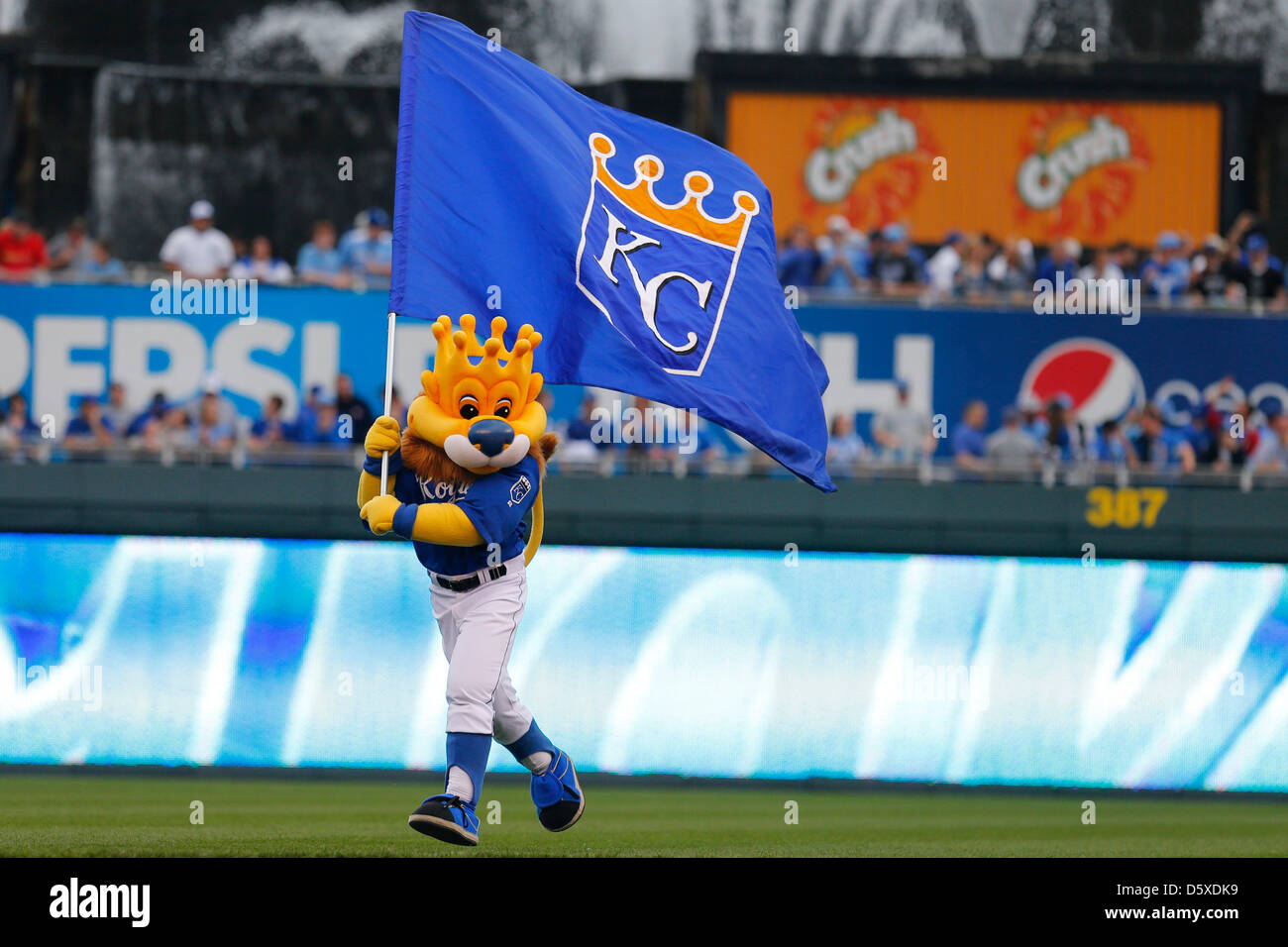 Kansas City, USA. 8th April 2013. Sluggerrr runs across the field ...