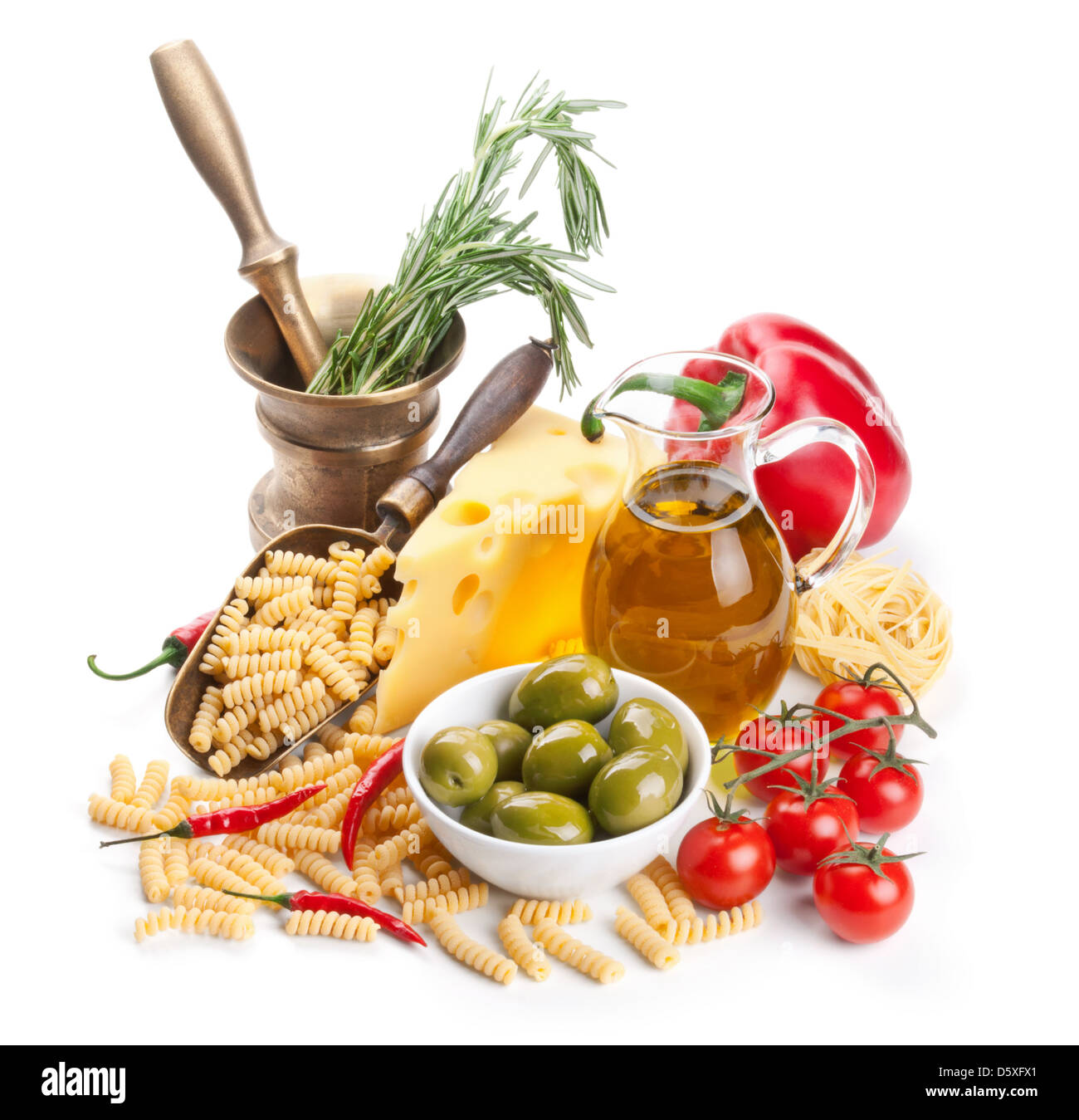 Italian cuisine. Pasta ingredients isolated on white Stock Photo - Alamy