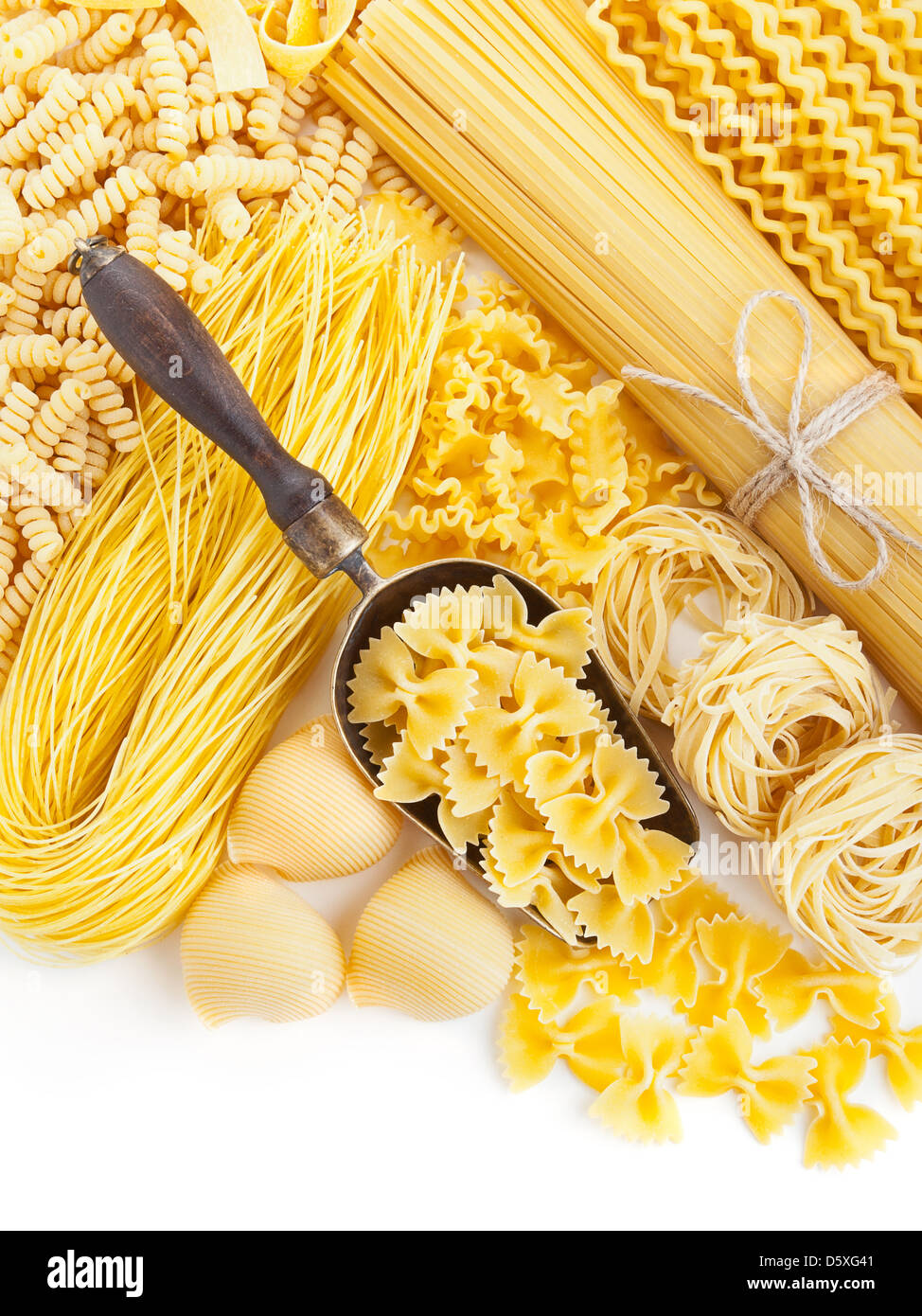 assortment of uncooked pasta on white background Stock Photo - Alamy