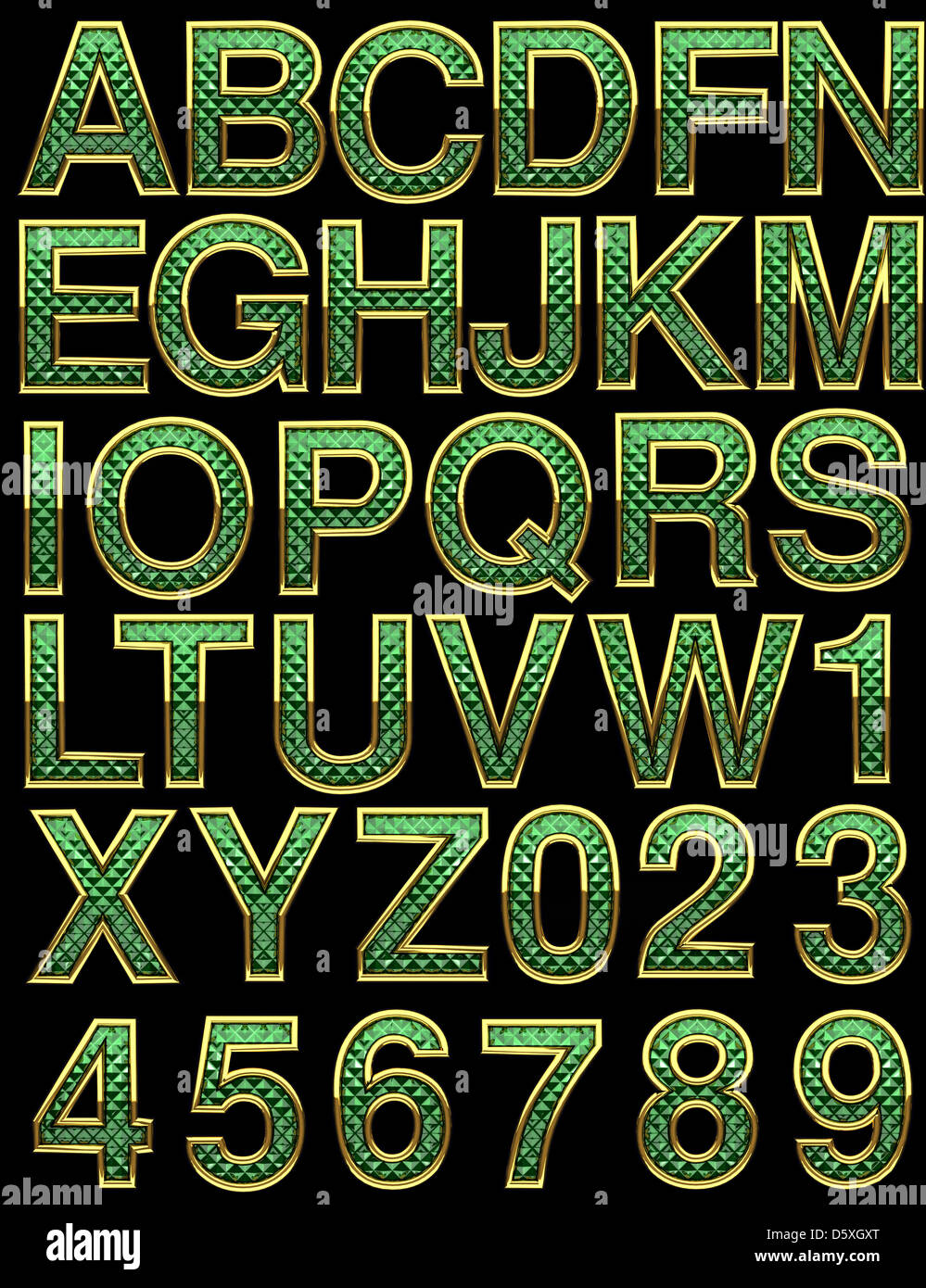 golden alphabet with green Stock Photo - Alamy