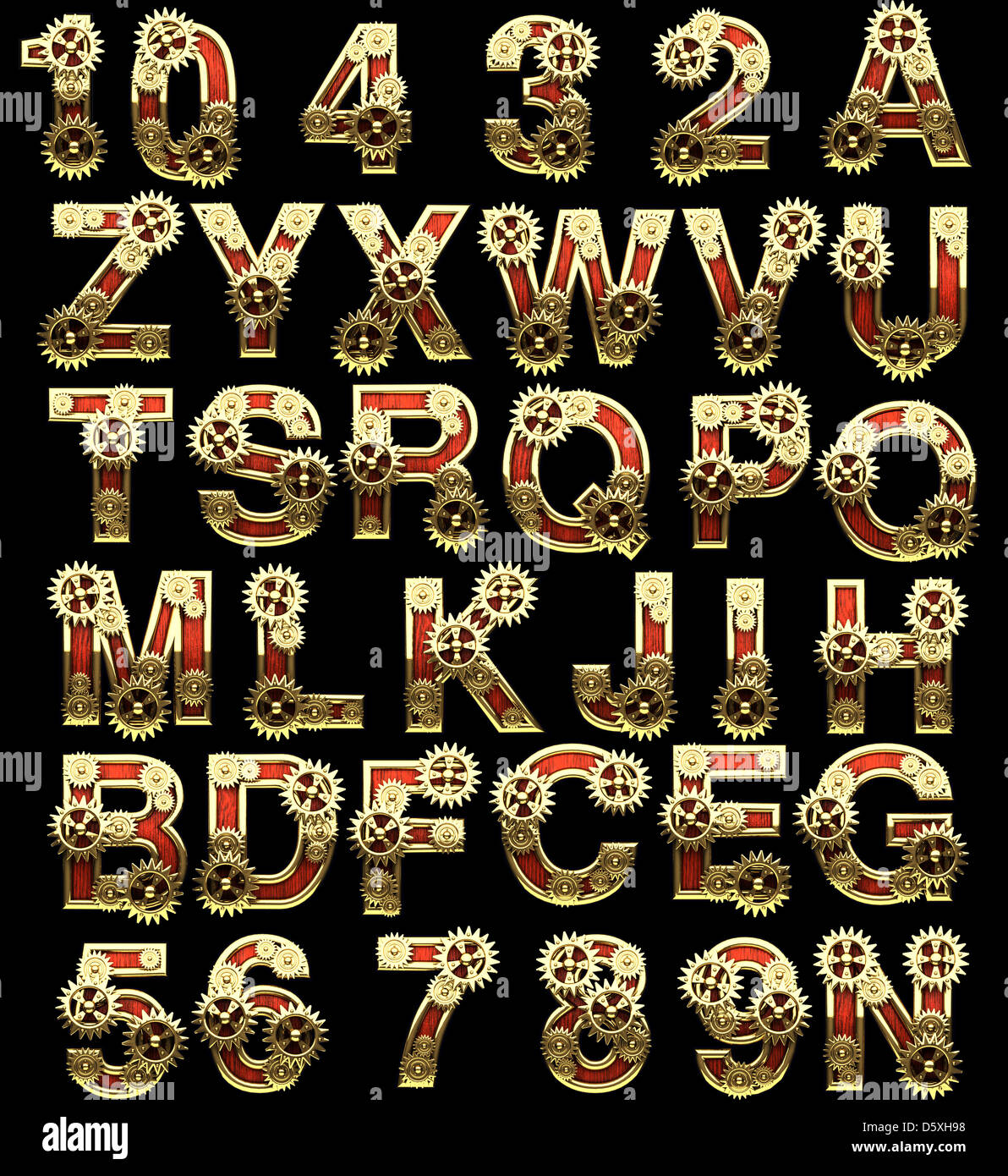 raster alphabet with gearwheels Stock Photo - Alamy