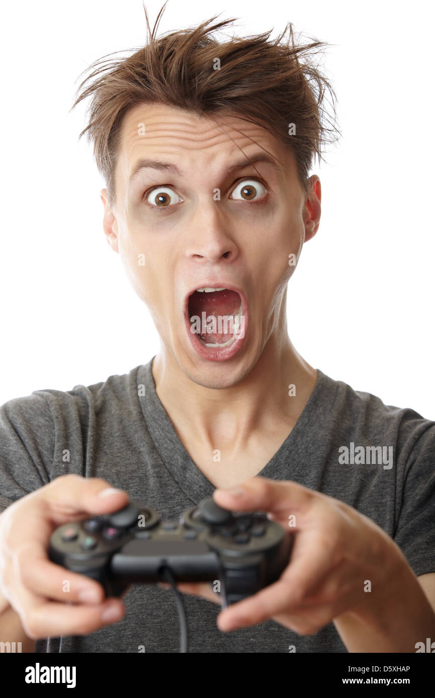 Crazy computer gamer Stock Photo - Alamy