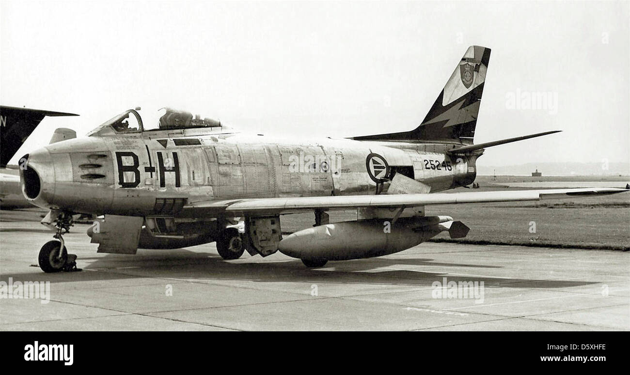 A North American F-86F Sabre, a jet fighter used by the Norwegian Air ...