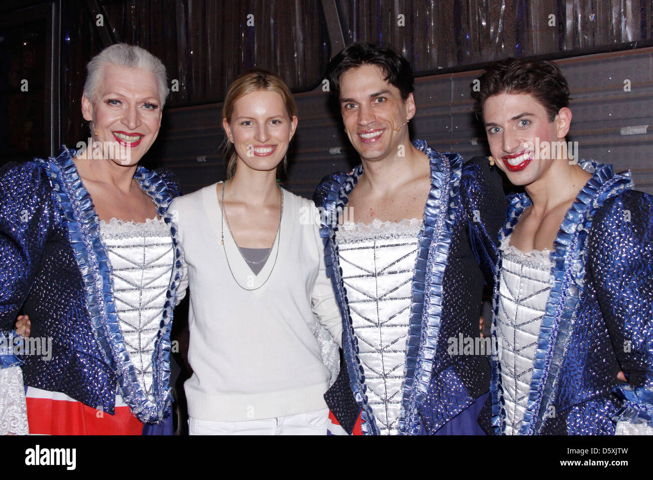 Tony Sheldon, Karolina Kurkova, Will Swenson and Nick Adams backstage ...