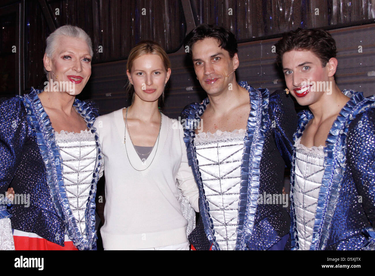 Tony Sheldon, Karolina Kurkova, Will Swenson and Nick Adams backstage ...