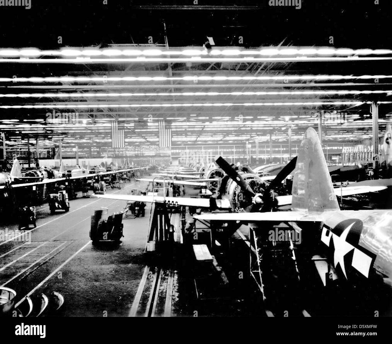 The Republic P-47D Thunderbolt, shown here on the assembly line in 1944 ...