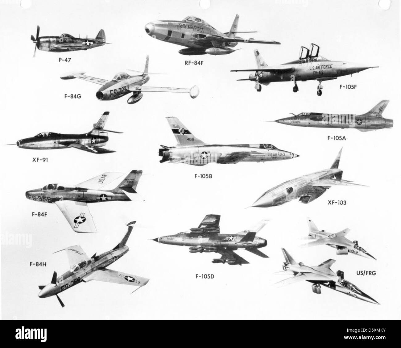 This montage of Republic fighters includes various models like the P-47 ...