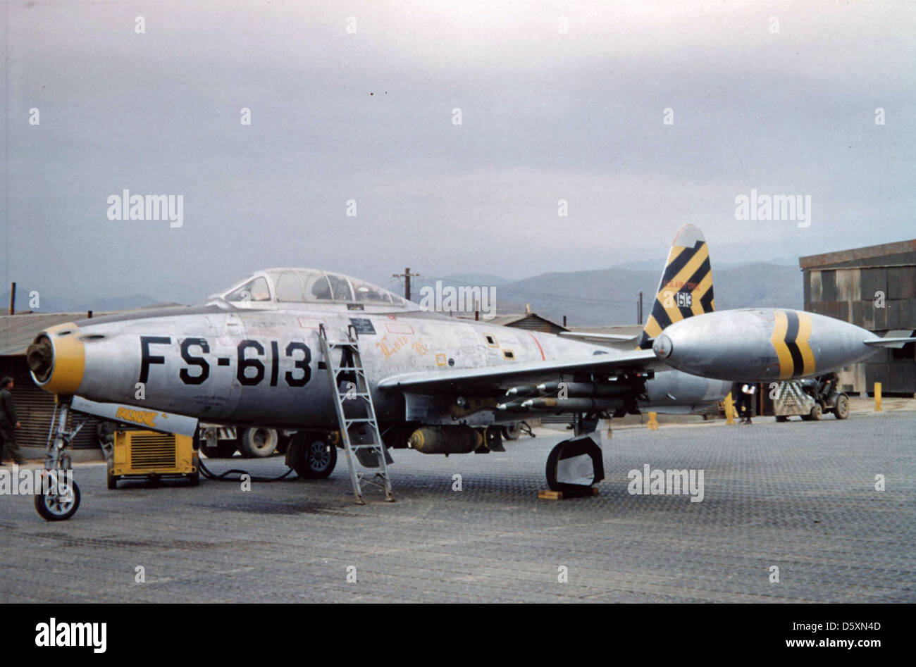 The Republic F-84B-31-RE 'Thunderjet' is armed with two 500-pound high ...