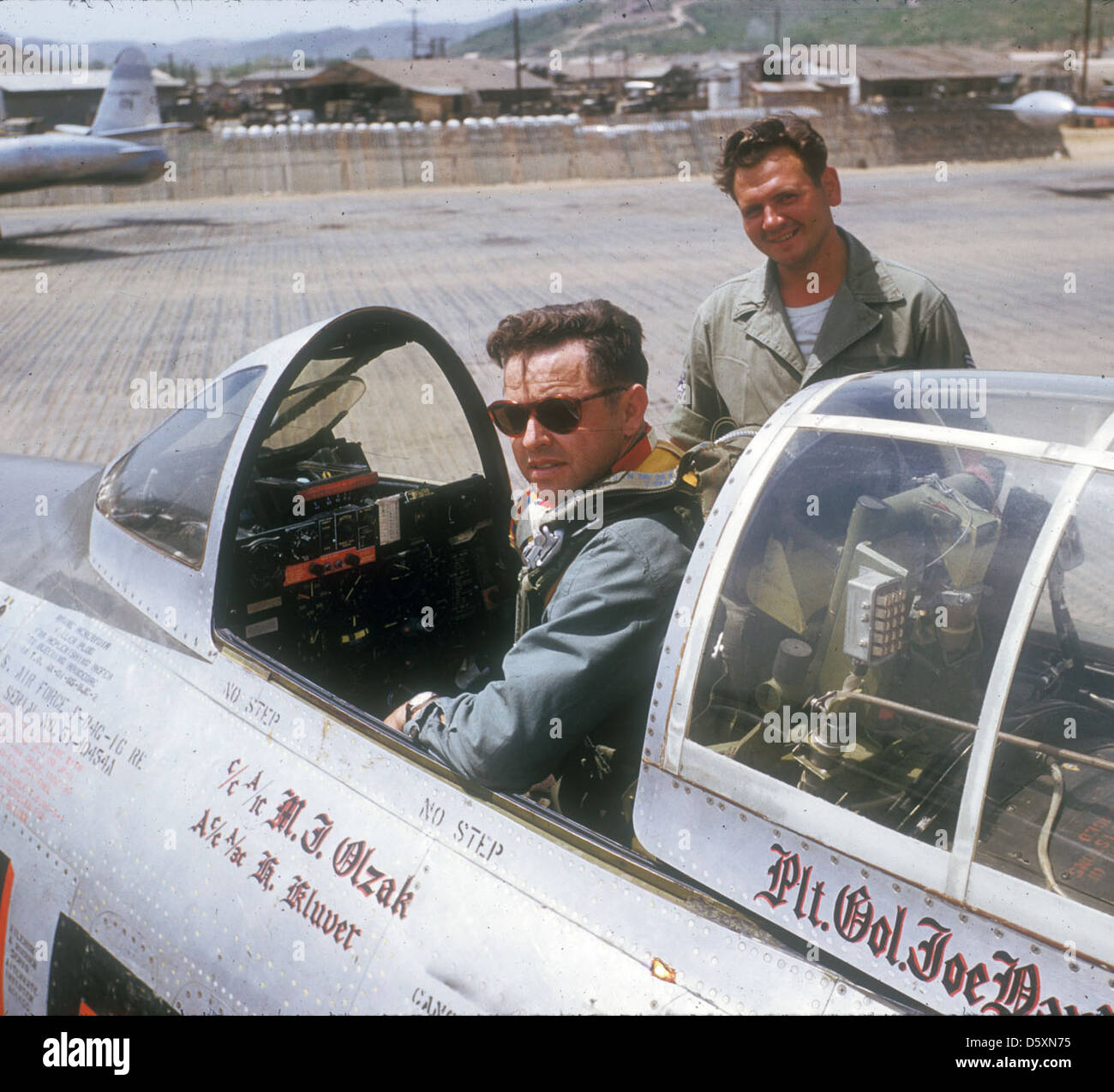 Colonel Joseph Davis Jr. is seated in his Republic F-84E Thunderjet ...