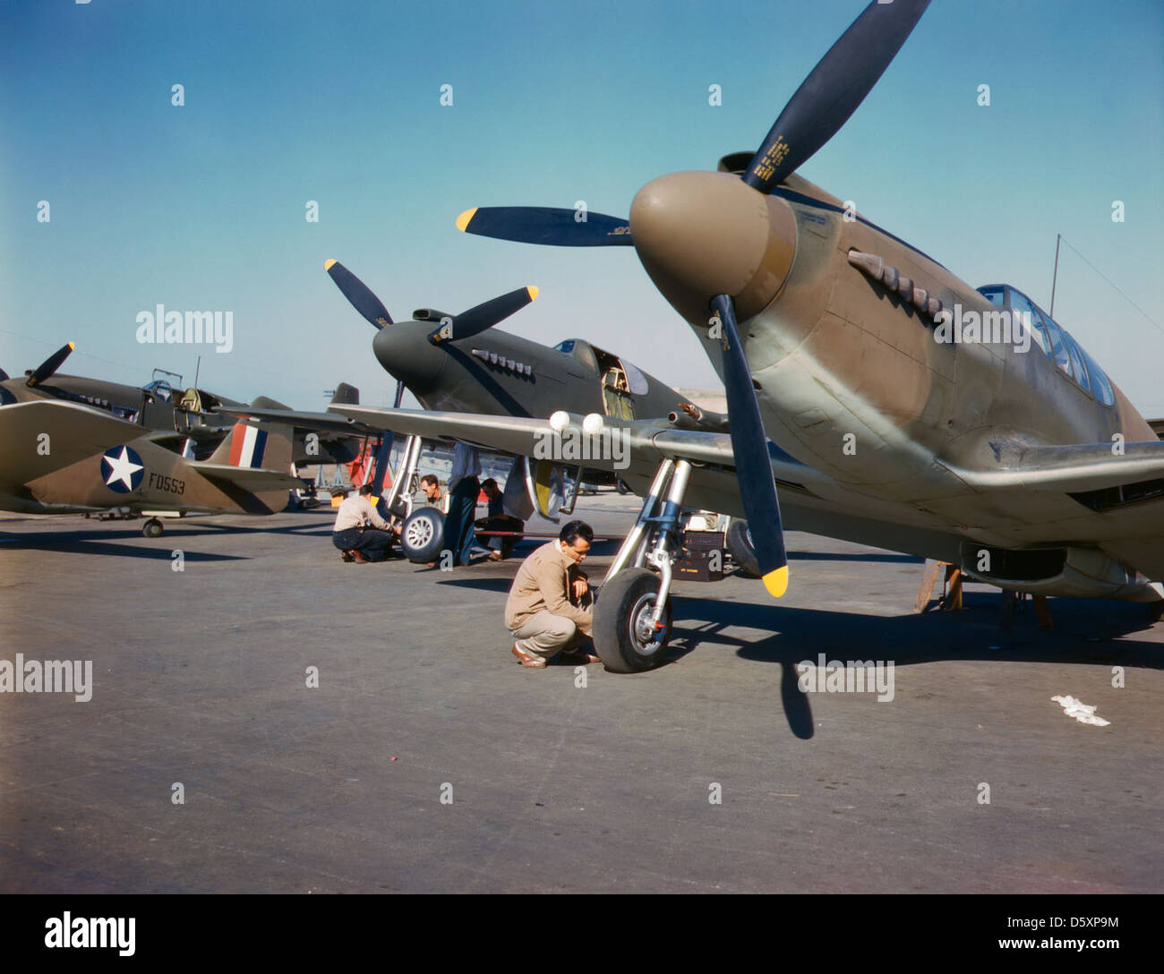 North American P-51 'Mustangs' being readied for a test flight at North ...