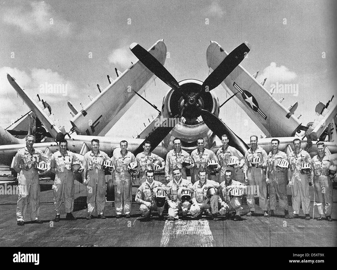 The pilots of Atkron Fifty Two "Knight Riders" in front of a Douglas AD ...