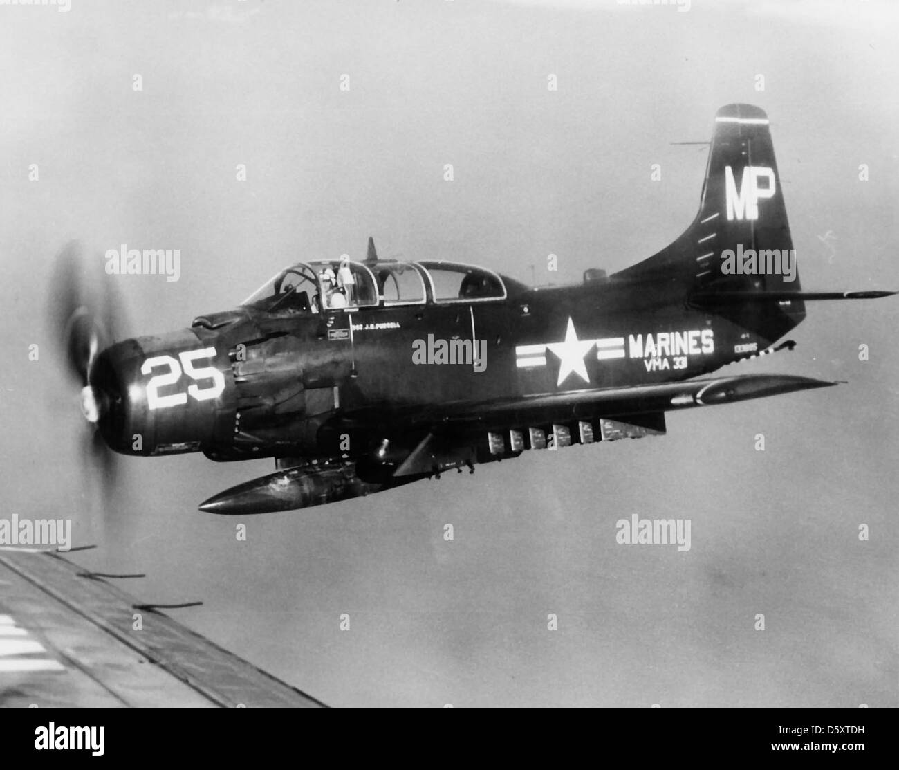 A U.S. Marine Corps Douglas AD-5 "Skyraider" of Marine attack squadron ...