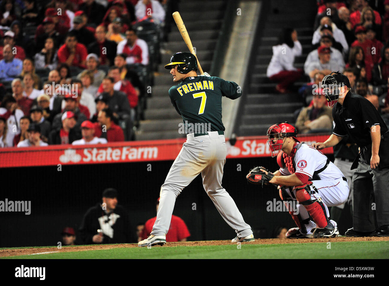 Anaheim, California, USA. 9th April 2013. Nate Freiman of the A's in ...