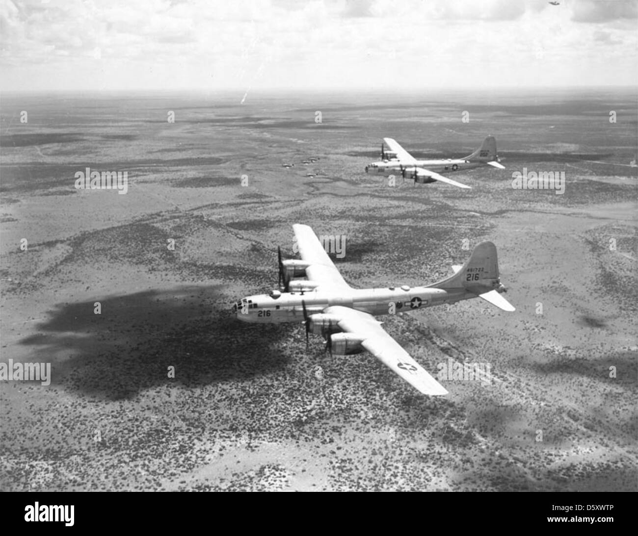 Two Boeing B-29 Superfortresses fly over Laredo Army Airfield in Texas ...
