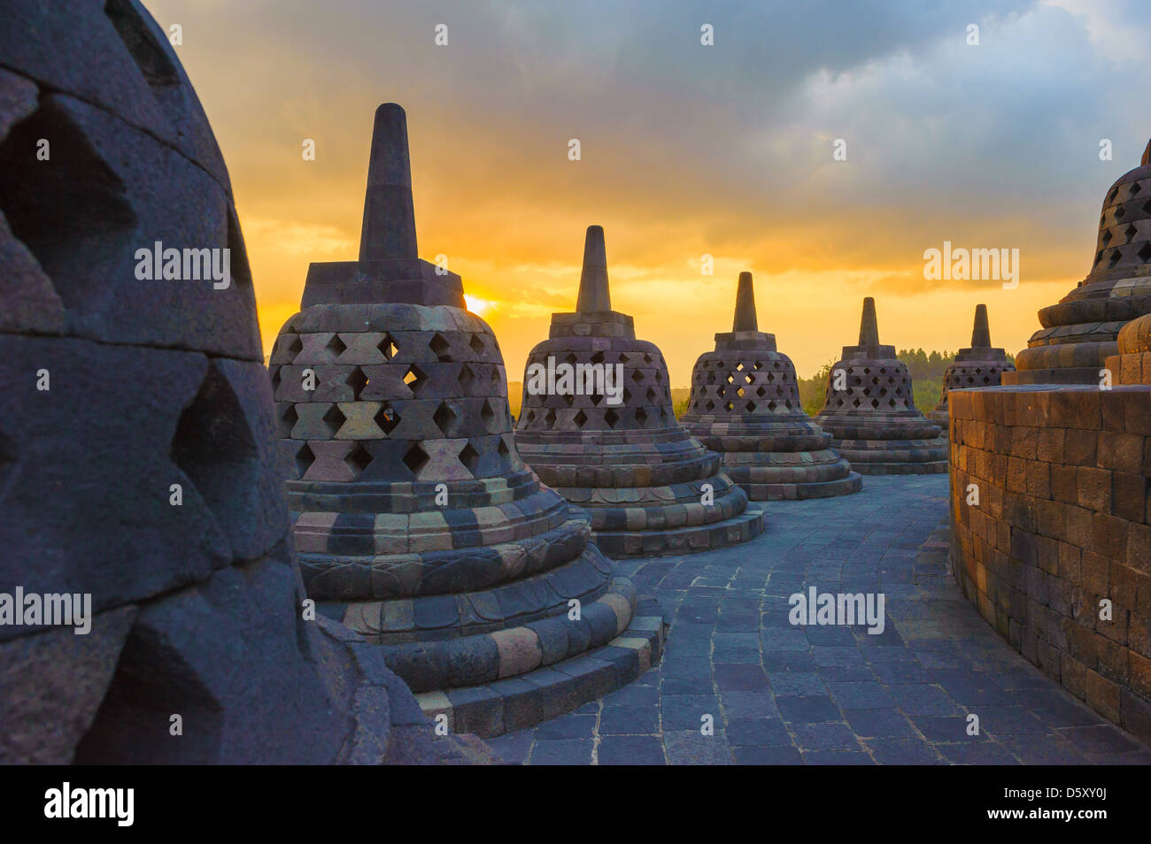 Borobudur temple at sunrise, Java, Indonesia Stock Photo - Alamy