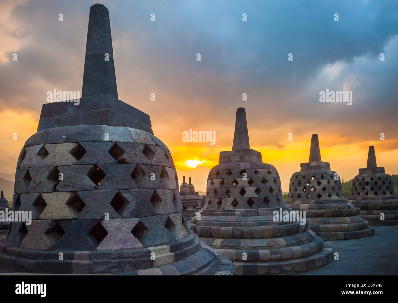 Borobudur temple at sunrise, Java, Indonesia Stock Photo - Alamy